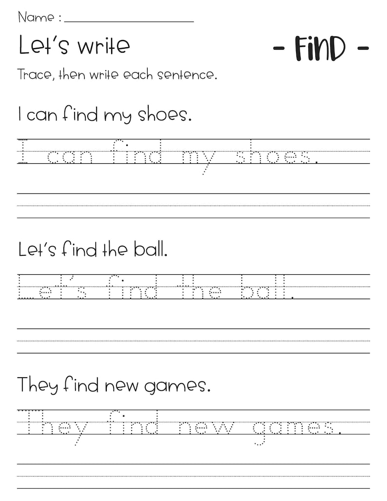 Sight Word Sentences Writing and Tracing Worksheets - Etsy