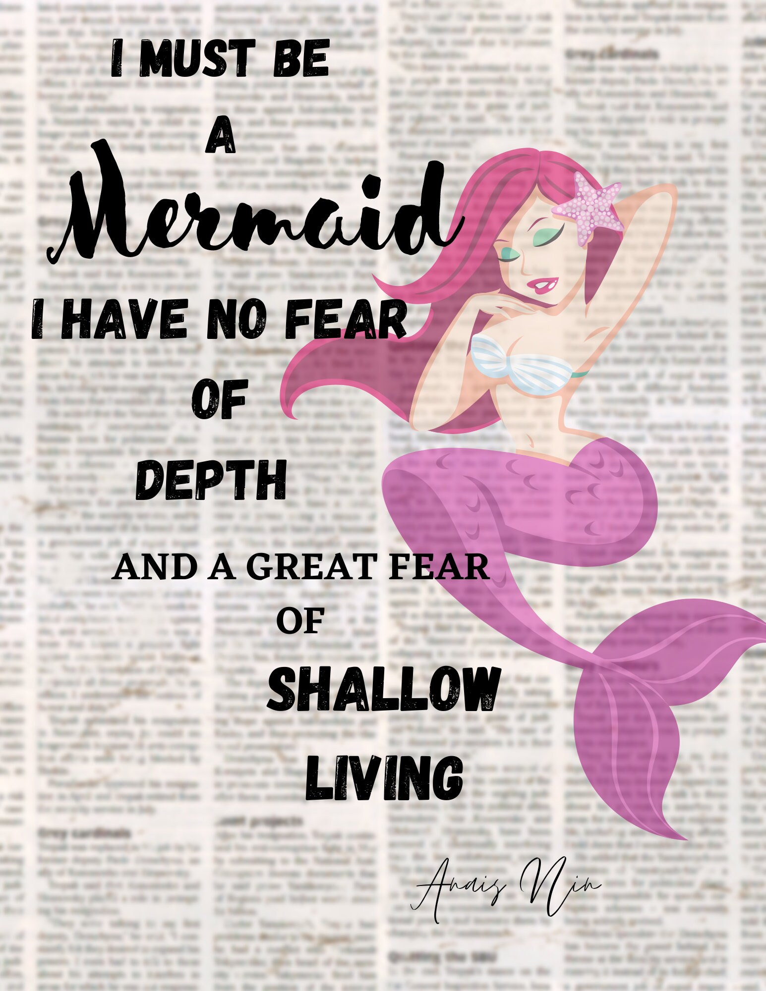 Mermaid Printable Wall Art I have no fear of depth and a great fear of ...