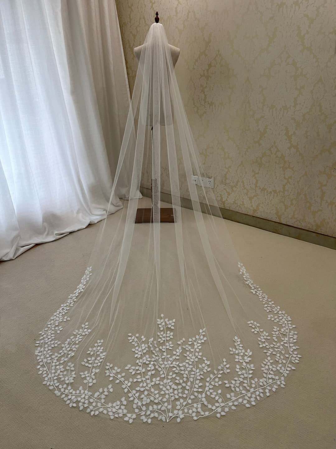 Bridal Veil,long Veil,wedding Veil,bell Orchid Flower Veil,3d Flower Lace Veil,single Layer Veil ...