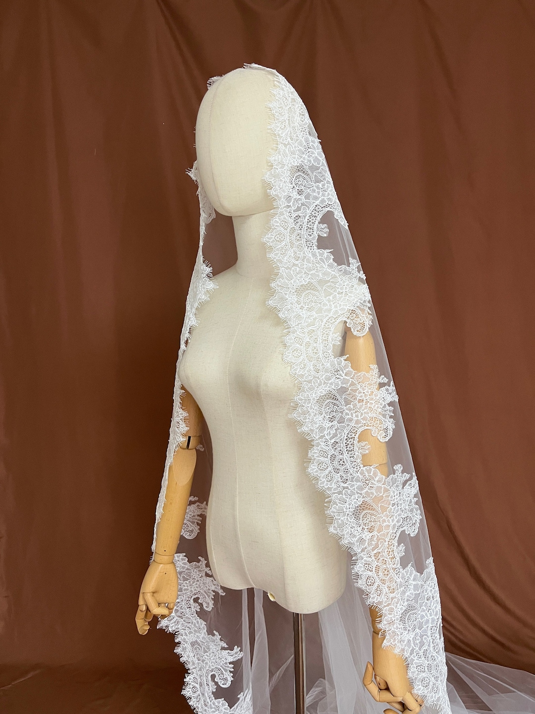 Mantilla Veil,vintage Veil,bridal Veil,lace Trim Veil,long Veil,blusher ...