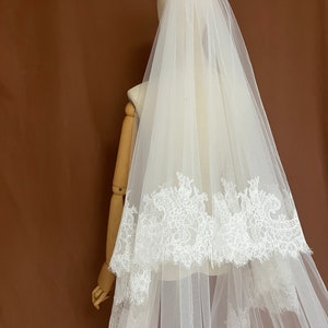 Mantilla Veil,vintage Veil,bridal Veil,lace Trim Veil,long Veil,blusher ...