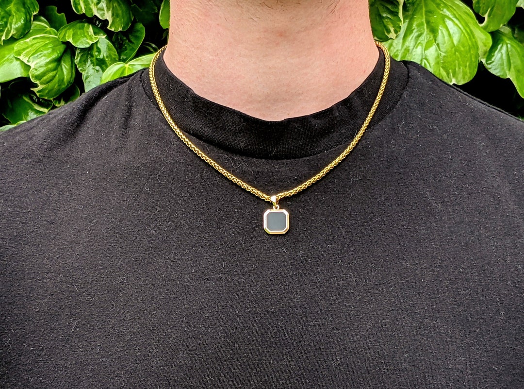 Black Onyx Pendant Chain Gold Chain Black Stone Necklace Gift for Him ...