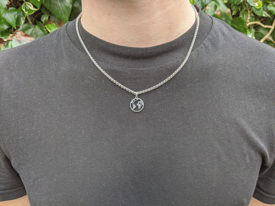 World Map Pendant Silver Planet Earth Chain Travel - Etsy UK