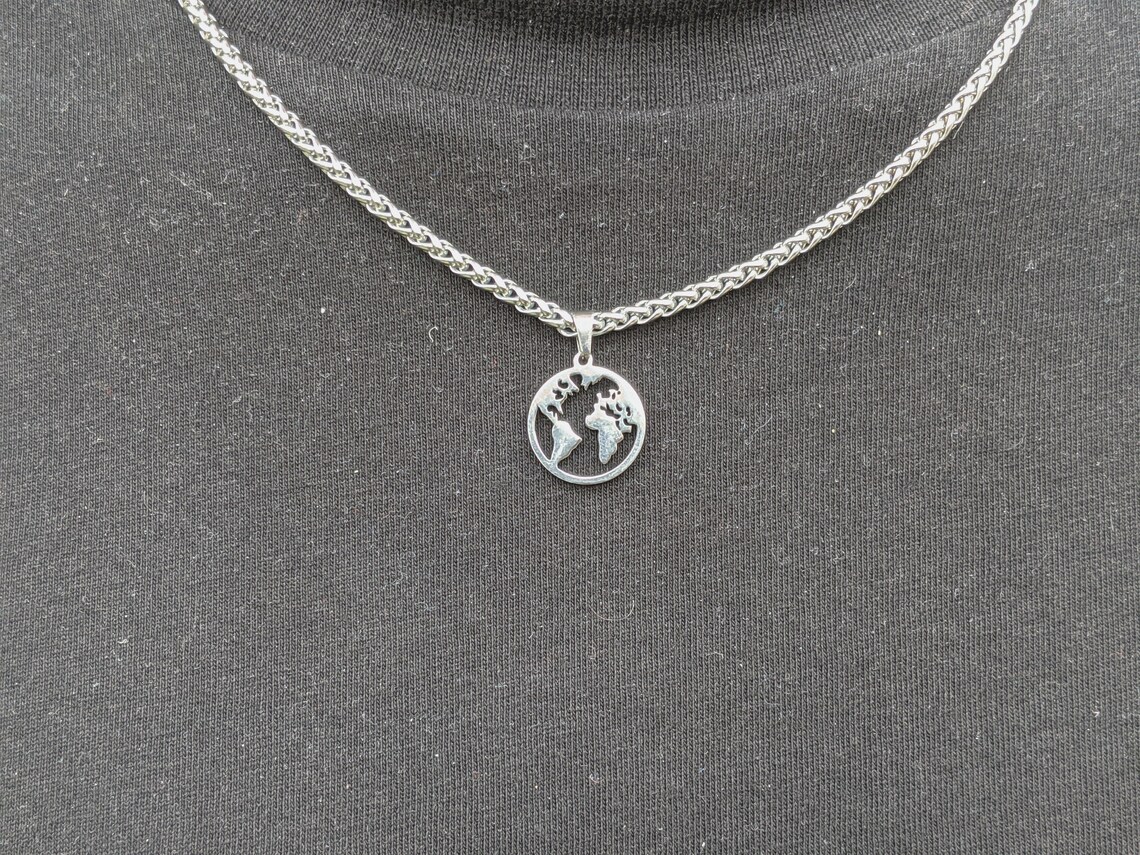 World Map Pendant Silver Planet Earth Chain Travel - Etsy UK