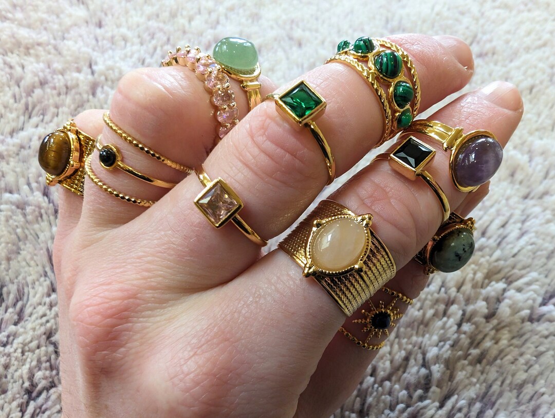 Chunky Gold Gemstone Rings, 18K Gold Ring, Unisex Jewellery Rings, Gift ...