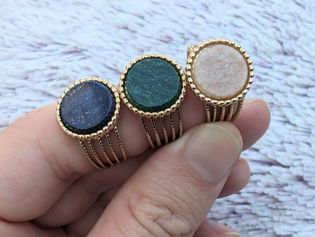 Vintage Gemstone Rings - 18K Gold - Adjustable Lapis Lazuli Ring - Signet Rings - Chunky Ring ...