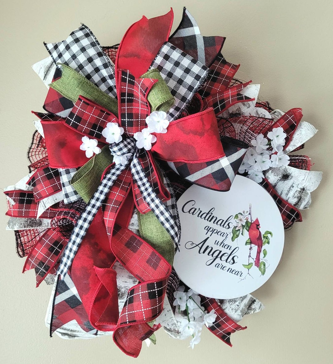 Cardinal Deco Mesh Memorial Wreath, Grief Support Wall Decor, Memorial ...