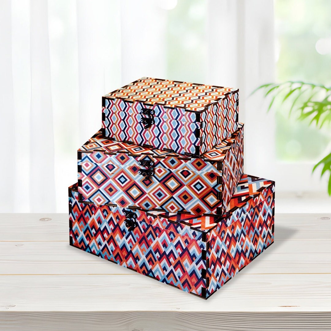 Wooden Box Set of 3, Wood Box With Lid, Storage Basket, Jewellery Box ...