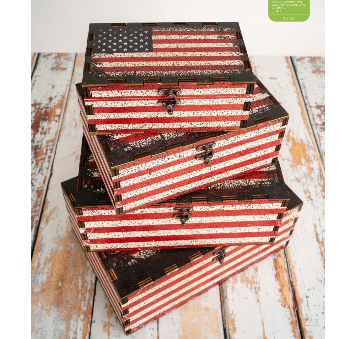 Flag Box, Wooden Box Set of 4, Keepsake Box,independence Day Gift ...