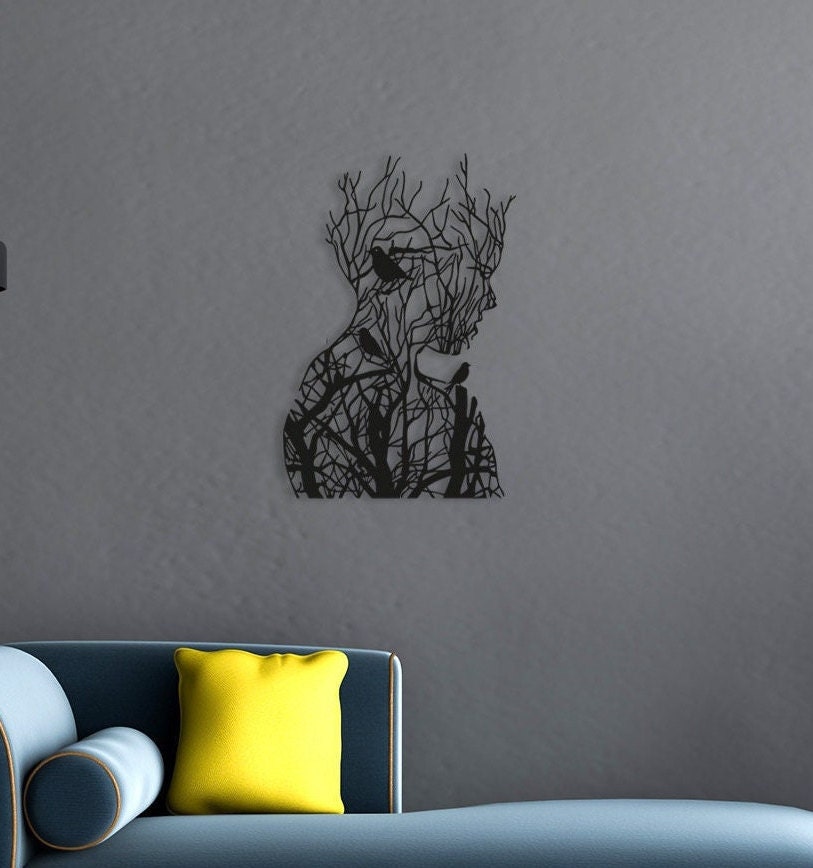 Creative Tree Woman Silhouette Art, Metal Tree Female Artwork, Nature ...