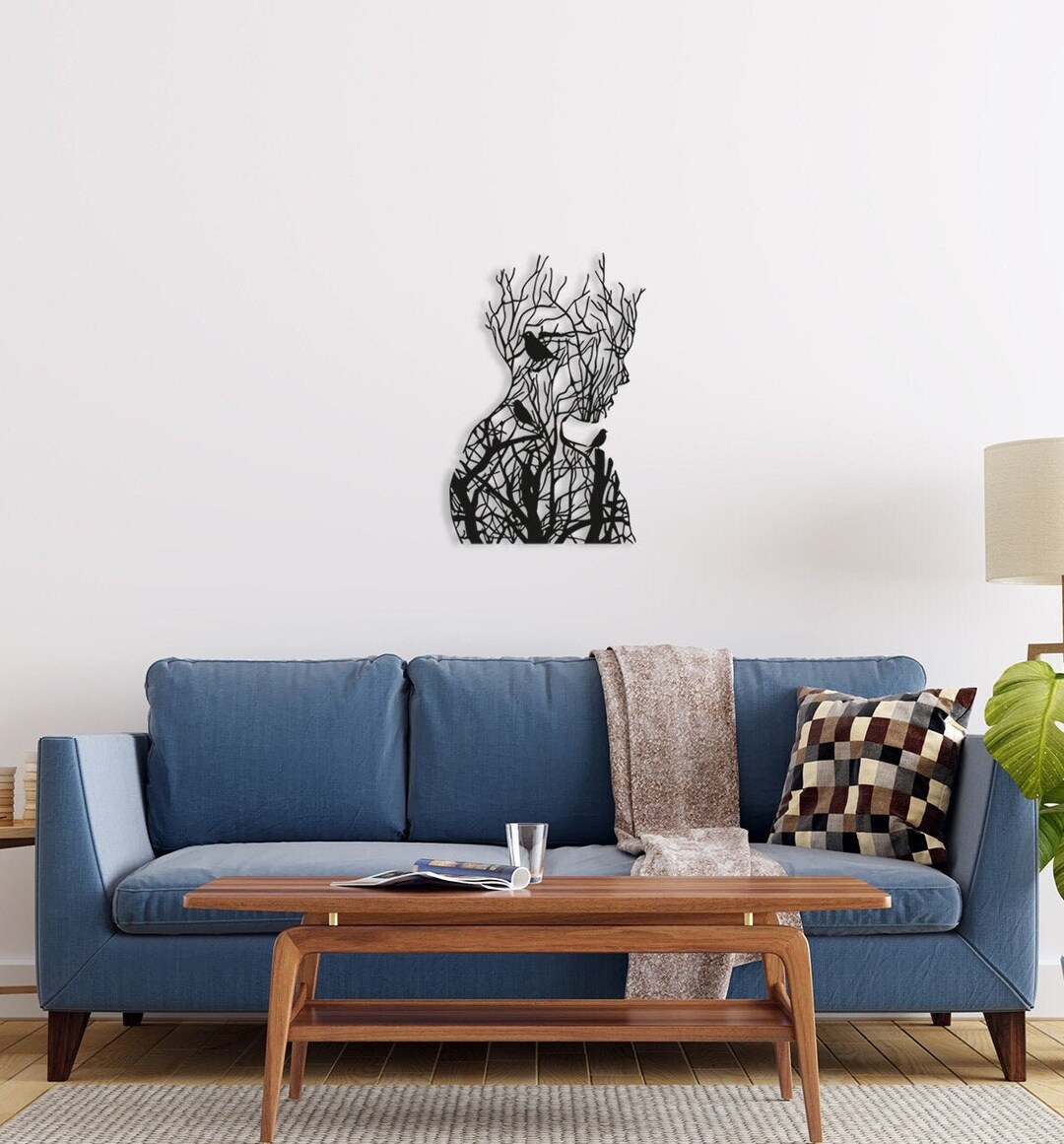 Creative Tree Woman Silhouette Art, Metal Tree Female Artwork, Nature ...