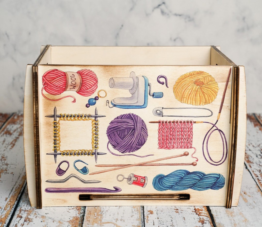 Wooden Storage Box,yarn and Needle Box for Knitting Lovers,home Gift ...