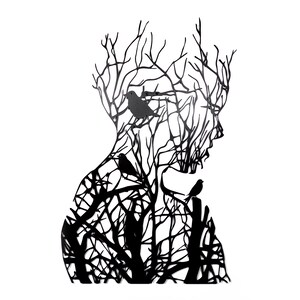Creative Tree Woman Silhouette Art, Metal Tree Female Artwork, Nature ...