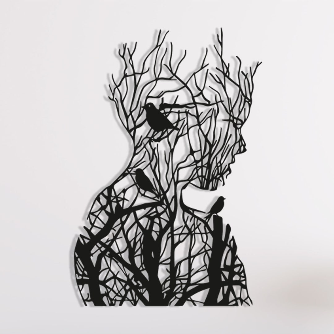 Creative Tree Woman Silhouette Art Metal Tree Female Artwork - Etsy
