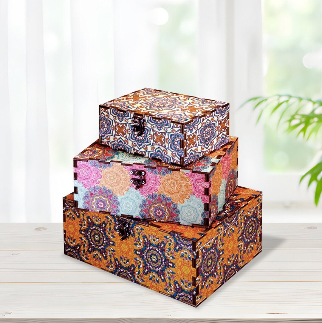 Wooden Box Set of 3 Wood Box With Lid Storage Basket - Etsy