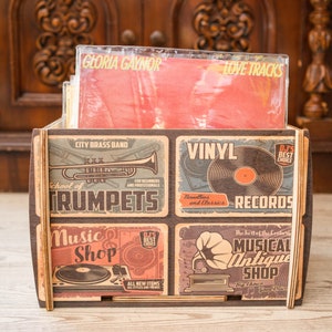 Retro Wooden Records & Magazines Box, Vinyl Record Storage Box ...