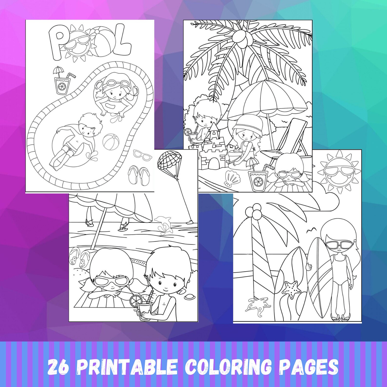 Summer Beach Coloring Pages -26 Printable Beach Coloring Pages for ...