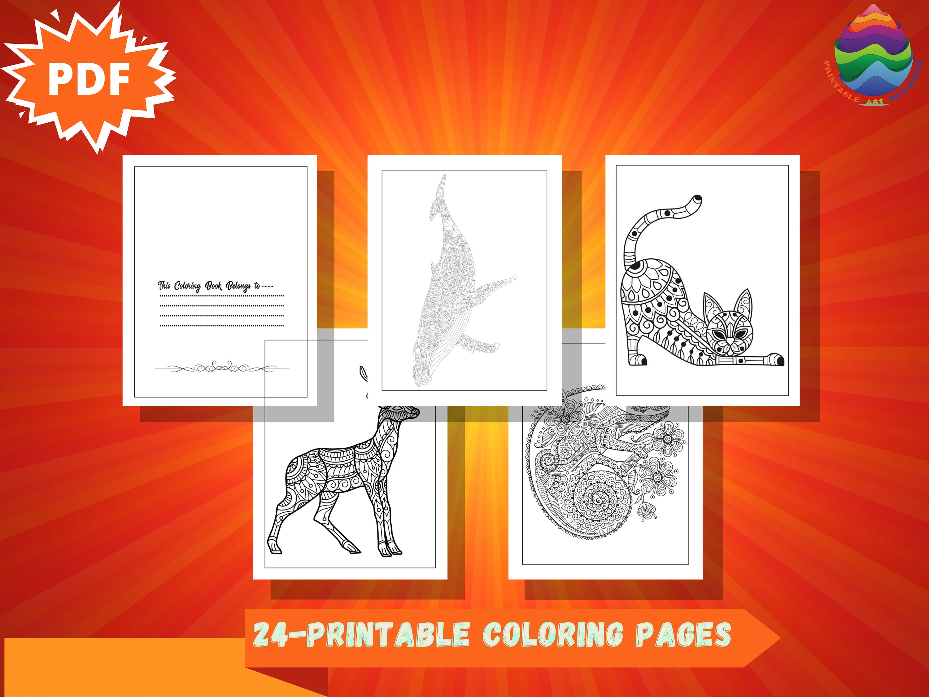 Adult Animal Coloring Pages PDF -24 Printable Animal Mandala Coloring ...