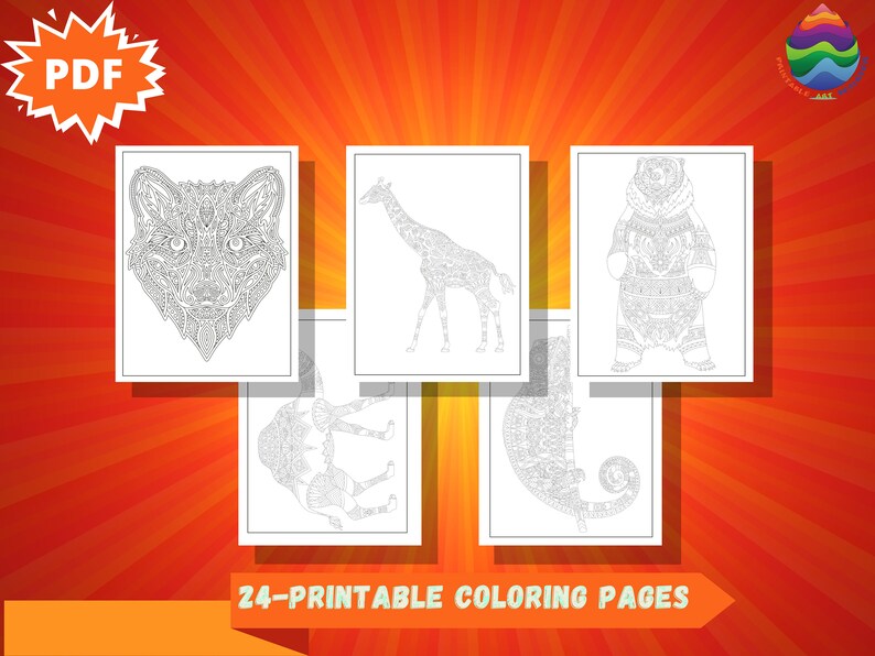 Adult Animal Coloring Pages PDF -24 Printable Animal Mandala Coloring ...