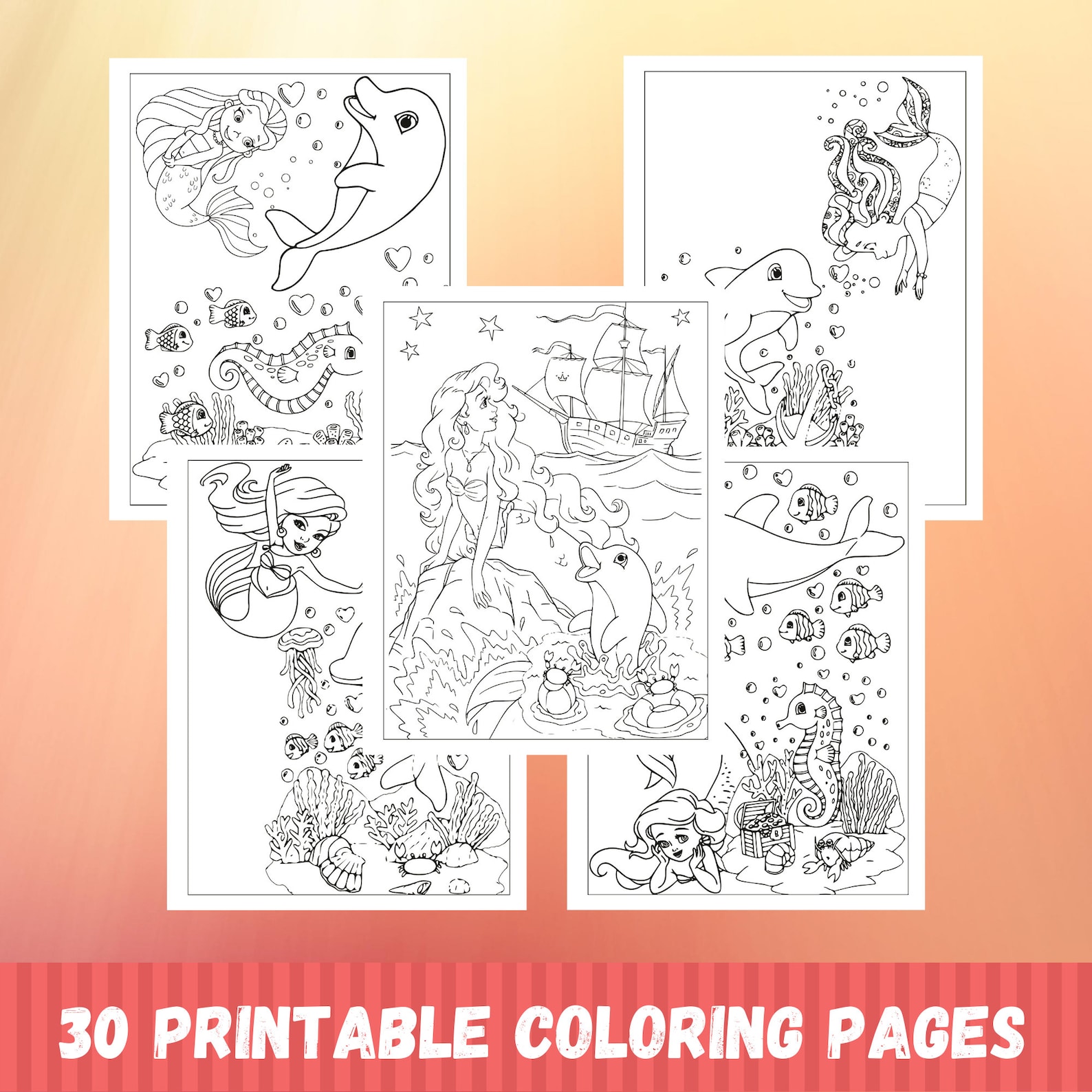 Mermaid Coloring Pages -30 Printable Mermaid Coloring Pages for Girls ...