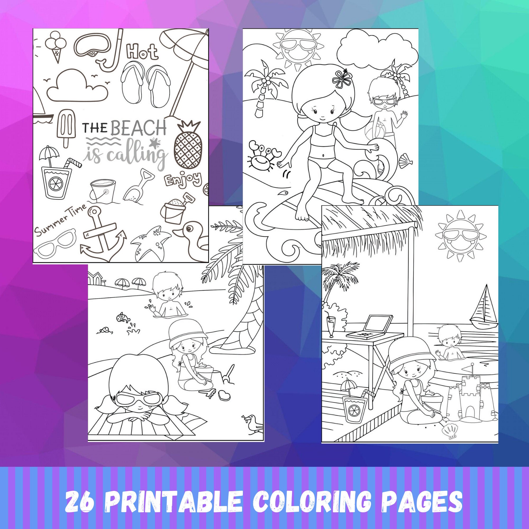 Summer Beach Coloring Pages 26 Printable Beach Coloring Pages for Girls ...