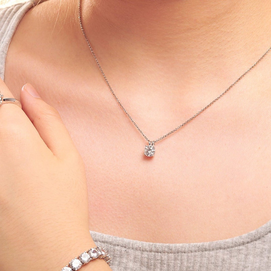 Dainty Diamond Necklace Floating Diamond Solitaire Necklace - Etsy