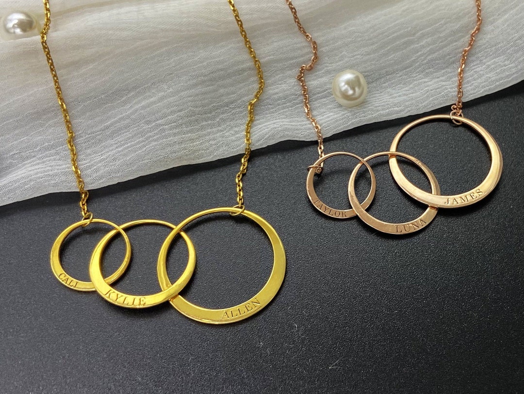 Personalized Sterling Silver Family Necklace: Interlocking Circle ...