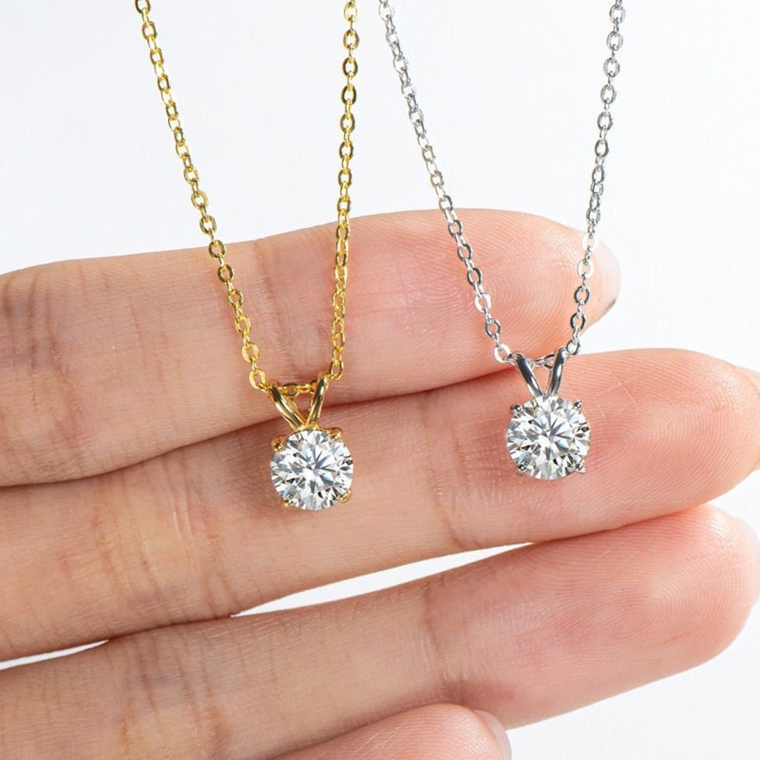 Dainty Diamond Necklace, Floating Diamond Solitaire Necklace ...