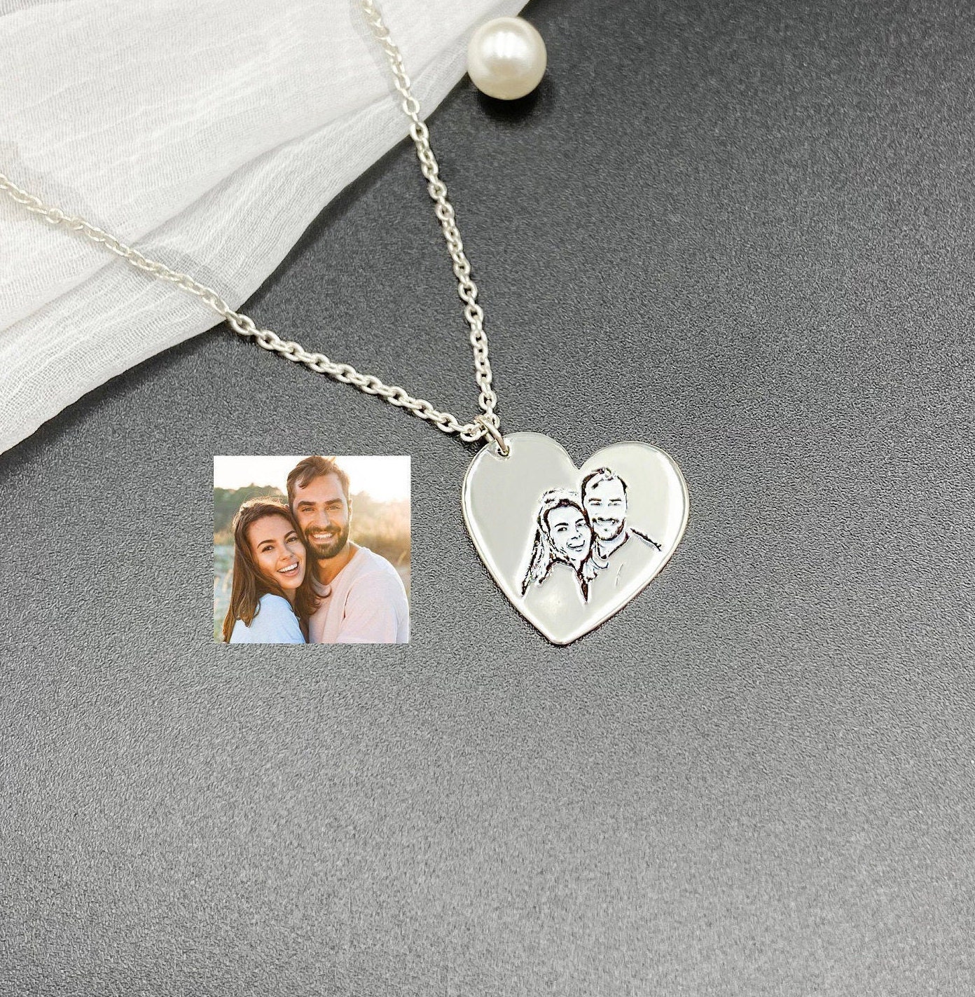 Personalized Engraved Heart Photo Necklace Gift for - Etsy
