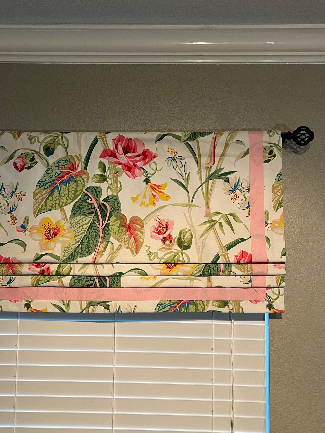 Faux Roman Shade Valance - Waverly Your Grace Spring W/ Rose Pink ...