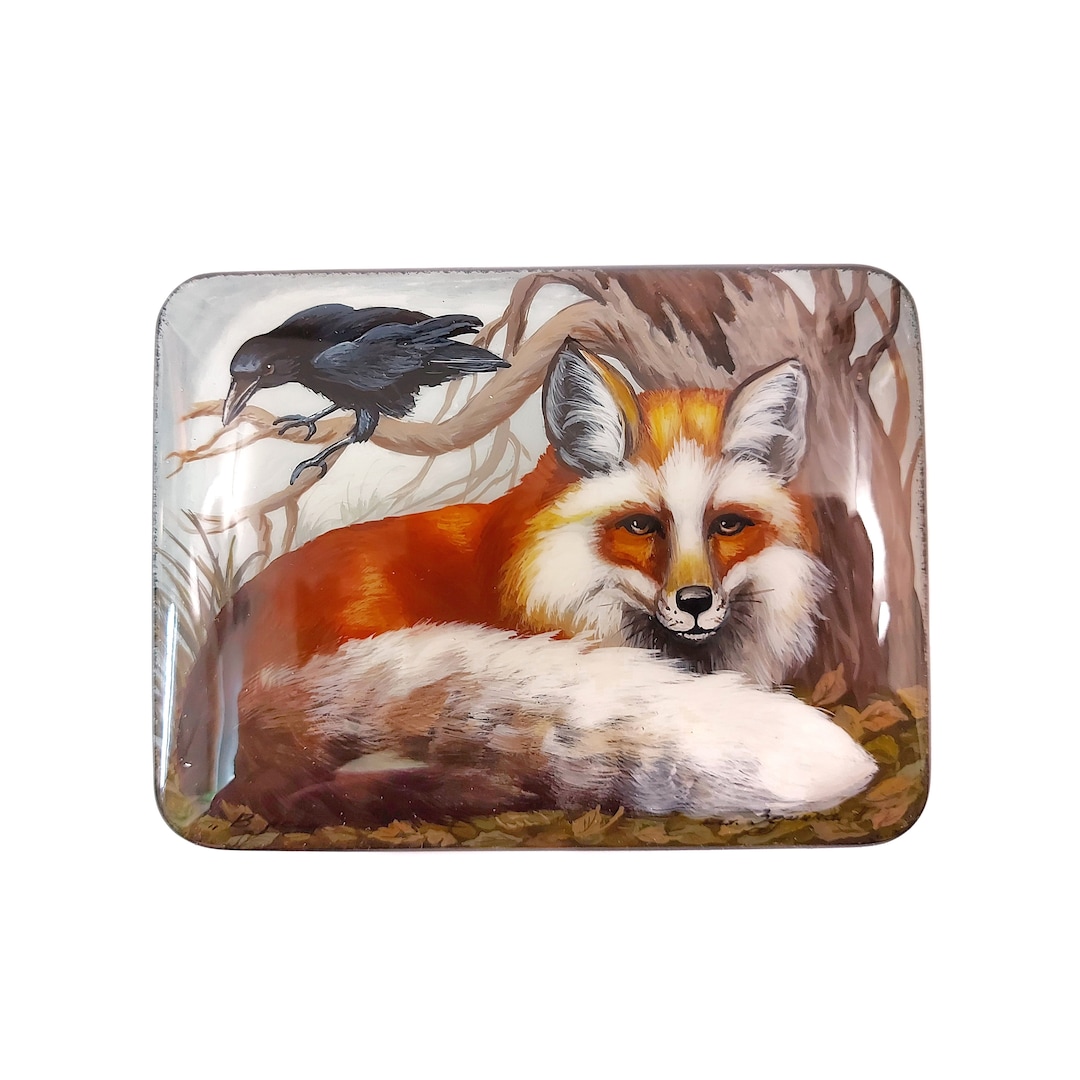 Jewelry Lacquer Boxes: Orange Fox and Raven. Hand Painted Animal ...