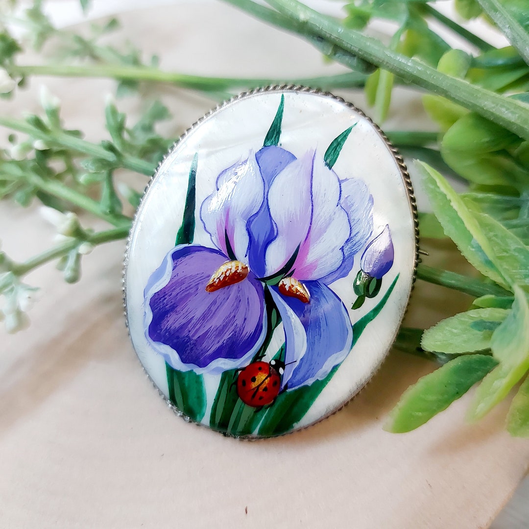 Brooches for Women: Miraculous Purple Iris Brooch With Tiny Ladybug ...