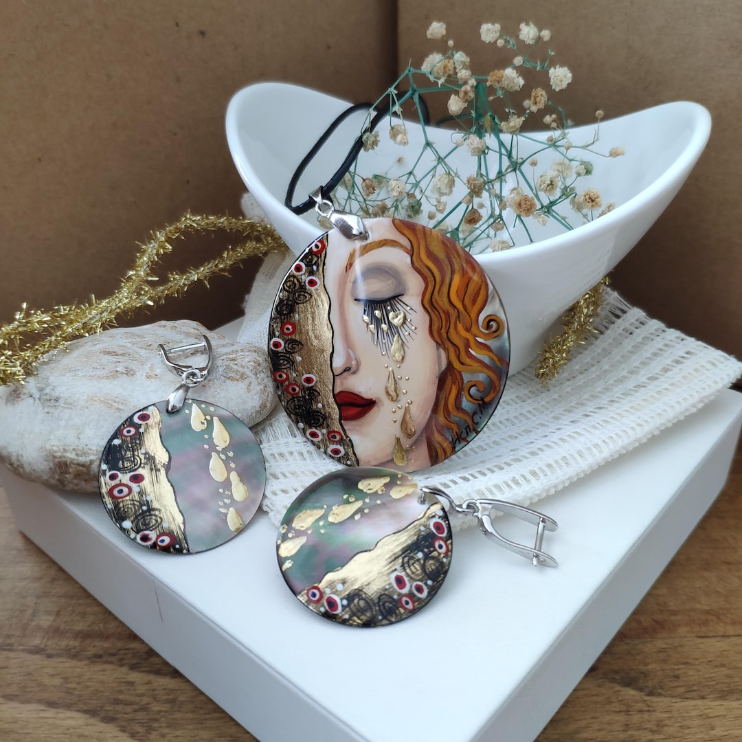 Handmade Jewelry Set: Golden Freya's Tears. Dainty Woman Emotion in ...