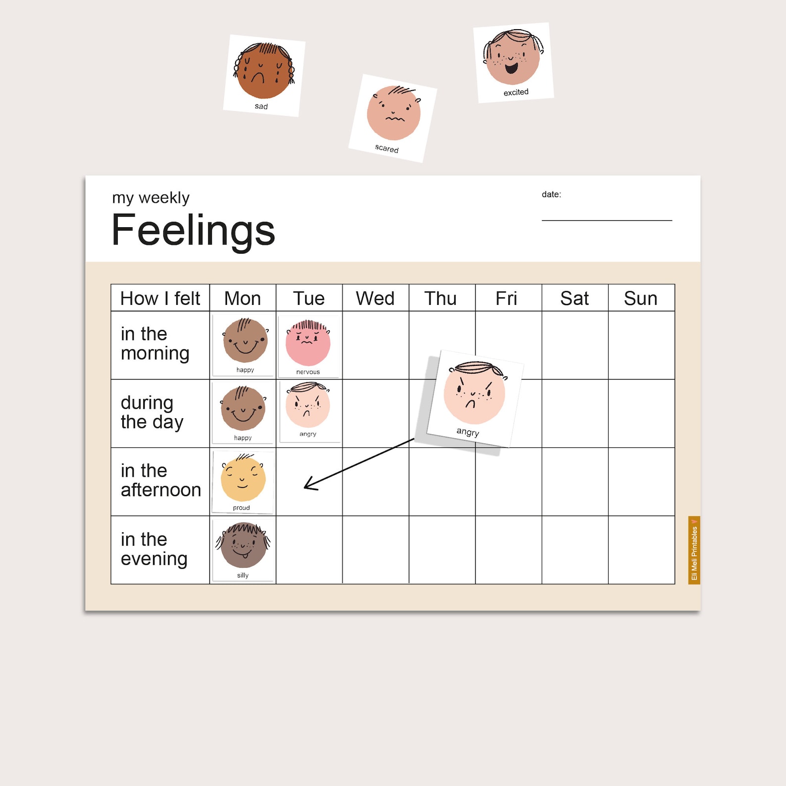 Kids Mood Tracker Printable, Emotion Chart for Children, Mood Chart ...