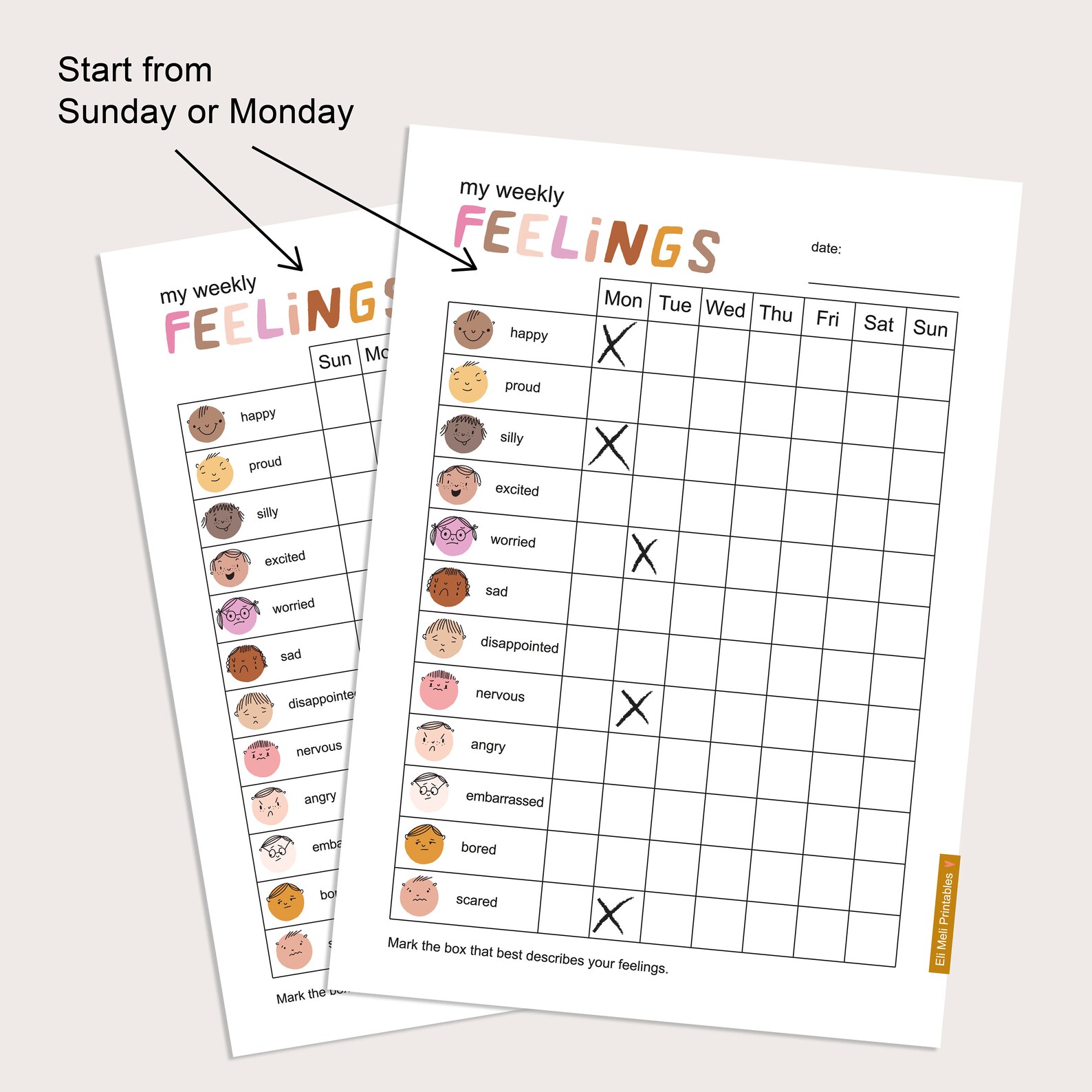 Feelings Chart, Toddler Emotion, Mood Tracker Digital Download ...