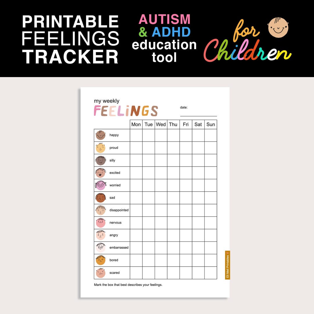 Autism and ADHD Mood Tracker for Kids – Weekly Feelings Journal ...