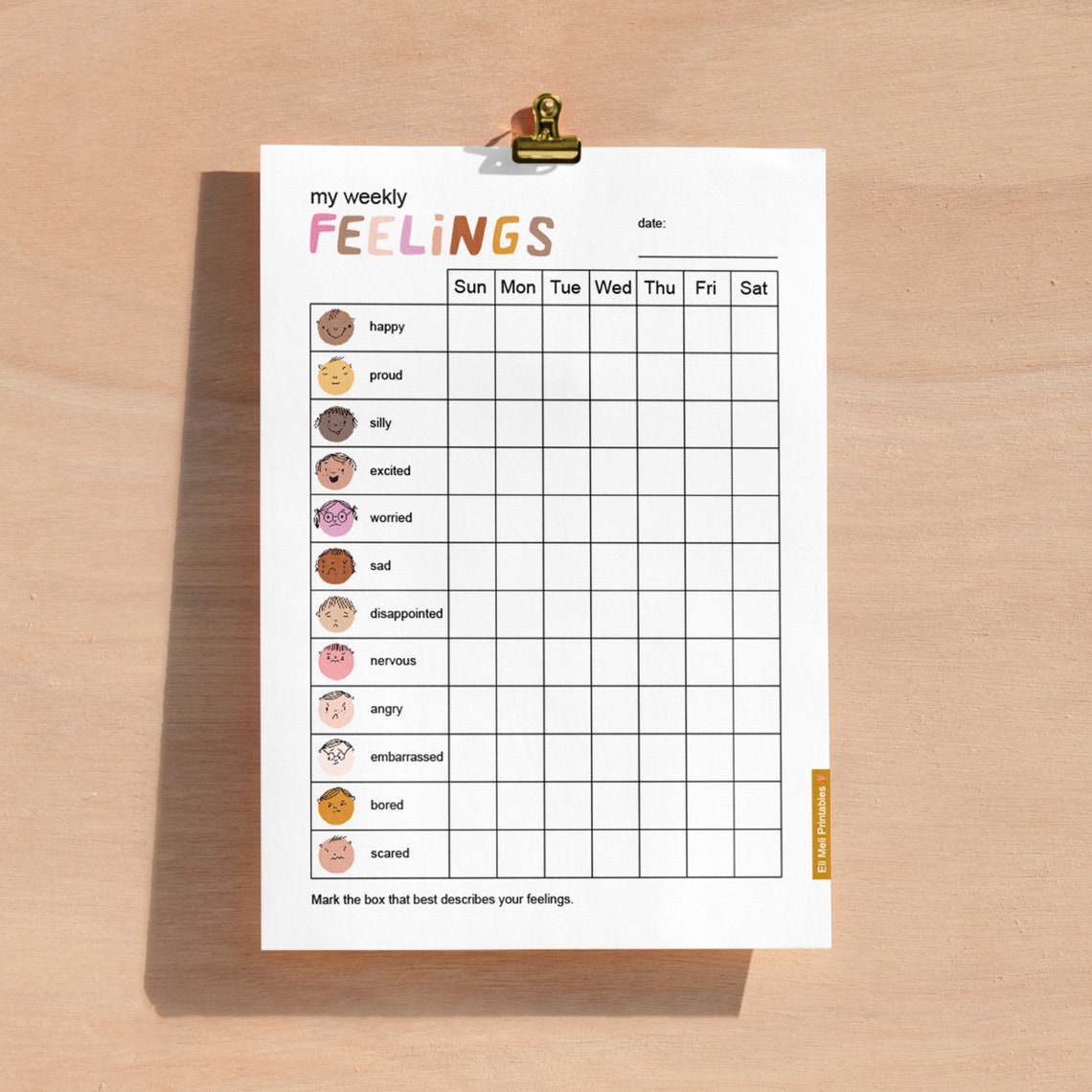 Feelings Chart, Toddler Emotion, Mood Tracker Digital Download ...