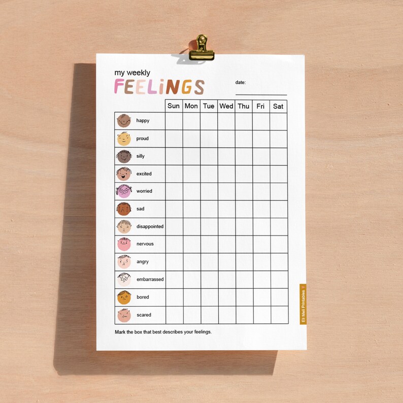 Feelings Chart, Toddler Emotion, Mood Tracker Digital Download ...