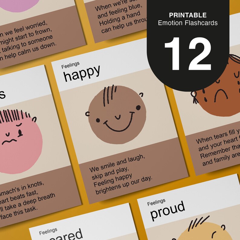 12 Emotion Flashcards for Kids, Montessori Toddler Printables ...