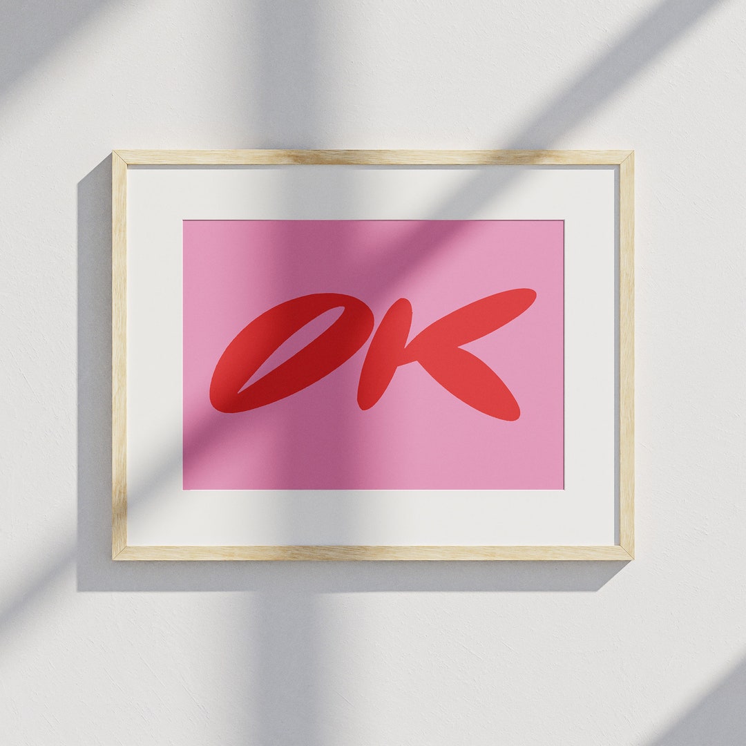 Typographic Poster 'OK' Handwritten Design Pink and Red Digital ...