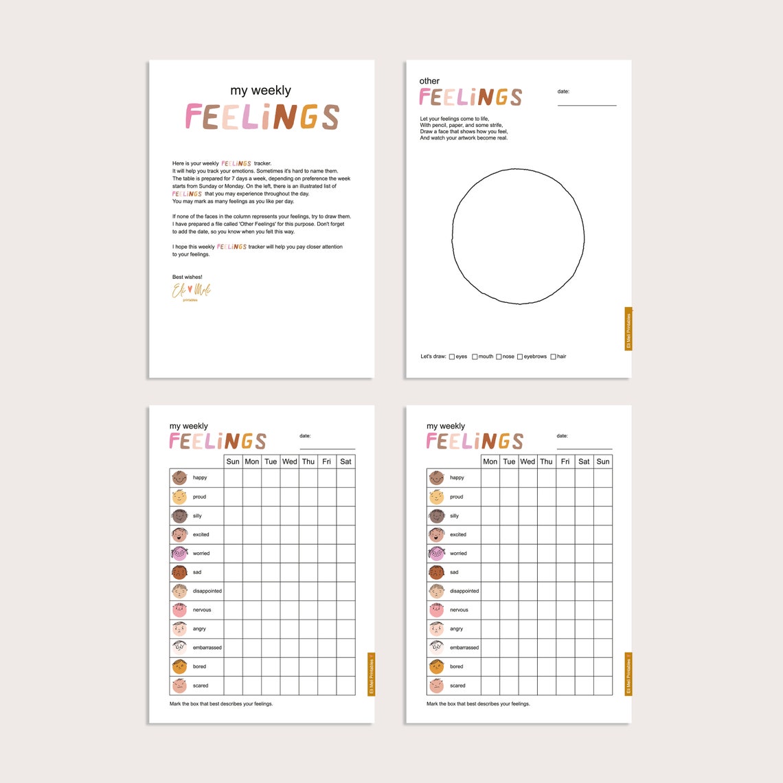 Feelings Chart, Toddler Emotion, Mood Tracker Digital Download ...