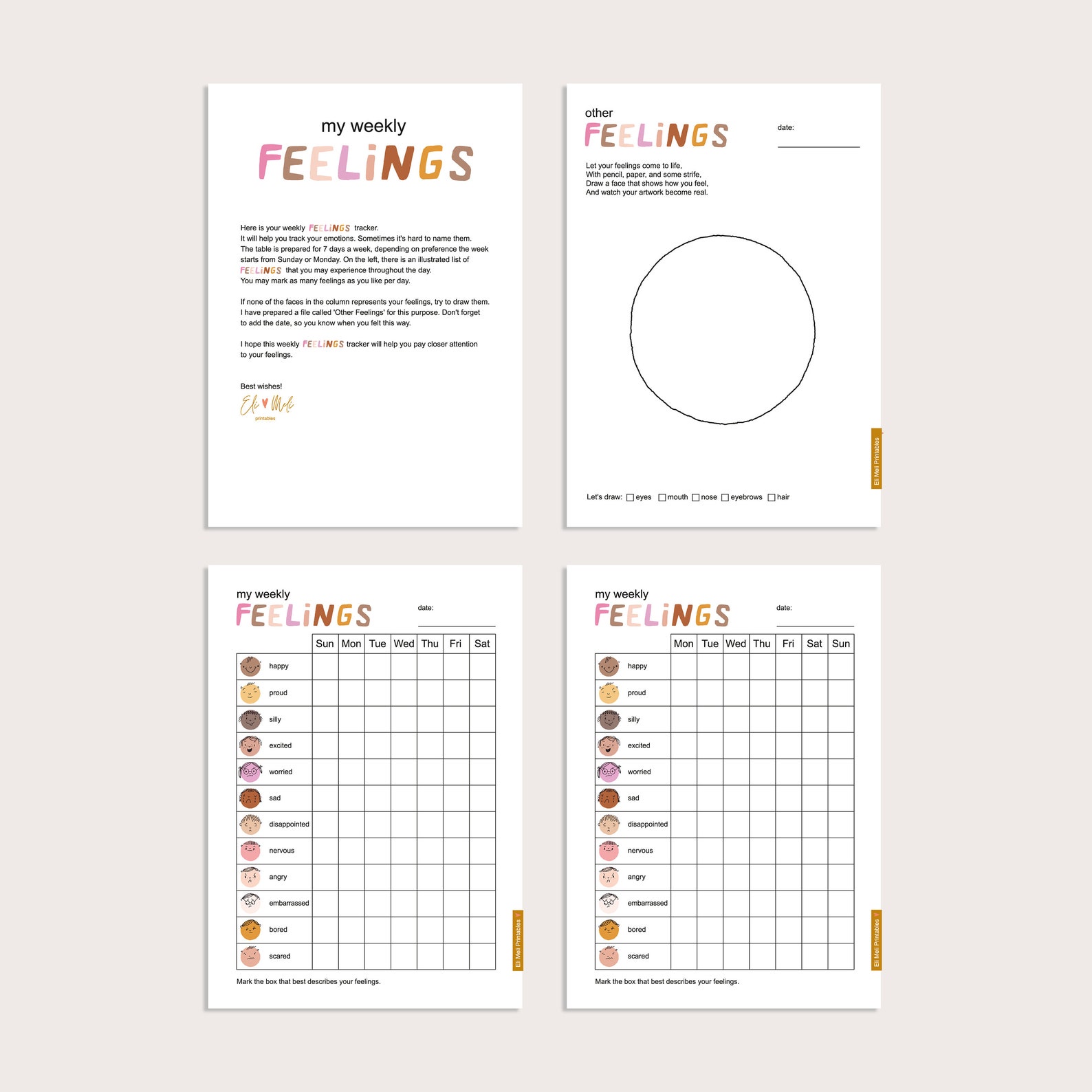 Feelings Chart, Toddler Emotion, Mood Tracker Digital Download ...
