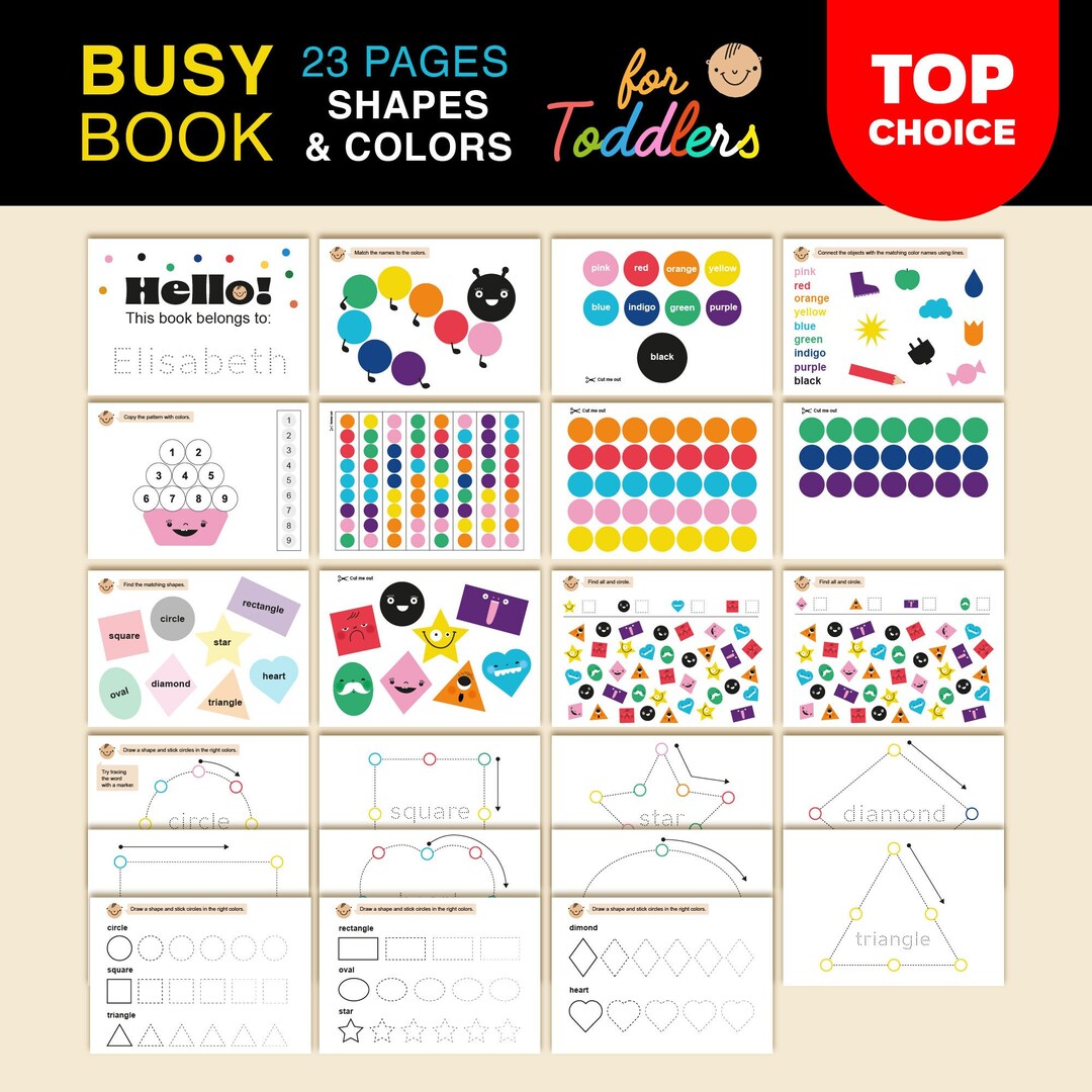 Toddler Busy Book, Colors and Shapes, Quiet Book, Printable Worksheets ...