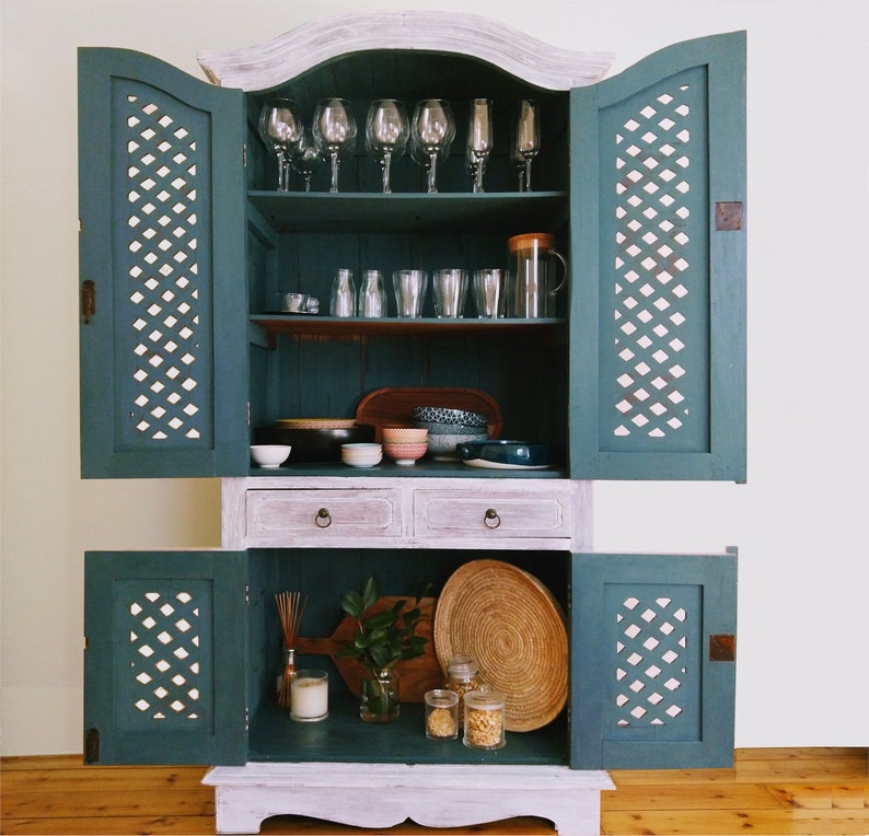 SOLD OUT Upcycled Wood Sideboard Buffet Cabinet White Washed and Blue ...