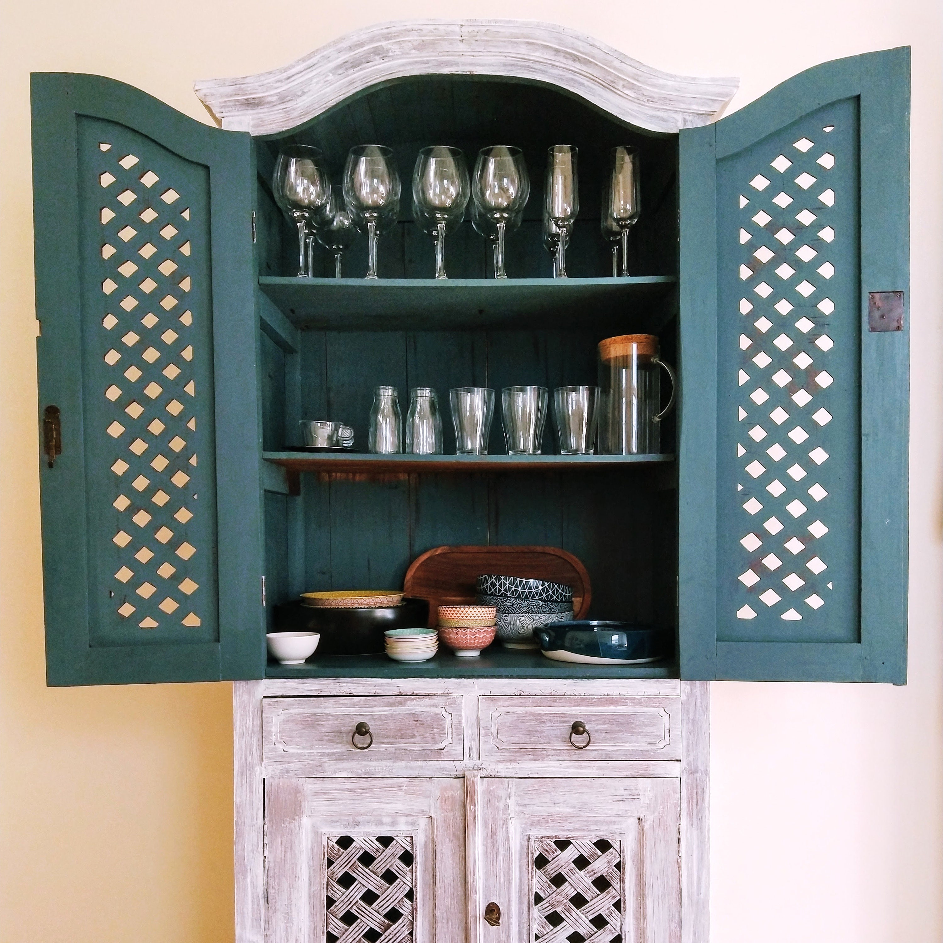 SOLD OUT Upcycled Wood Sideboard Buffet Cabinet White Washed and Blue ...