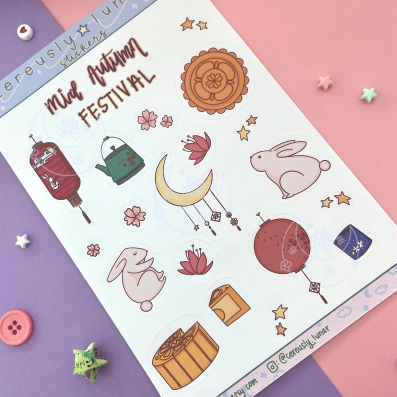Mid-autumn Festival Stickers Mooncake Stickers Lantern - Etsy