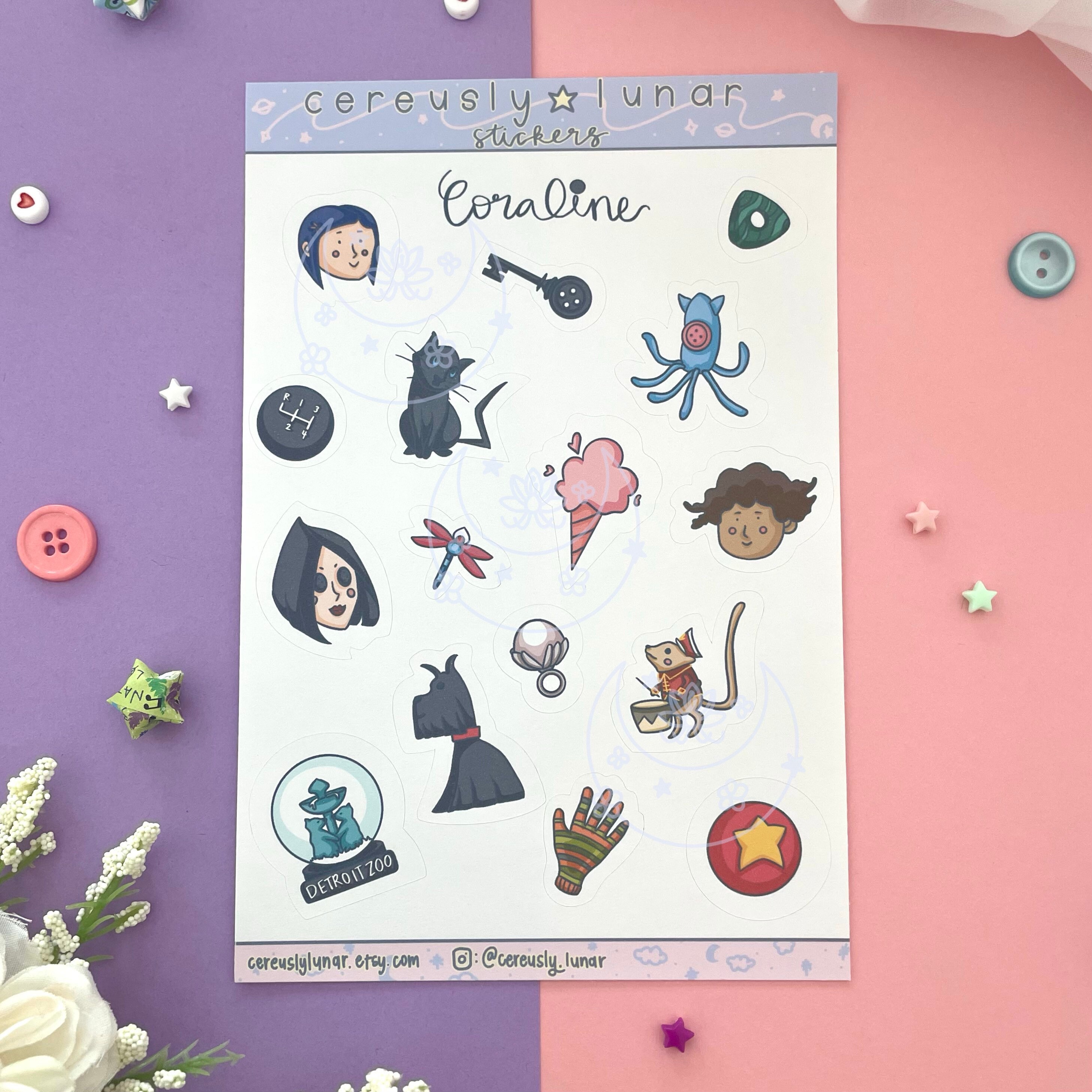 Coraline Sticker Sheet Halloween Witch Stickers Wybie - Etsy