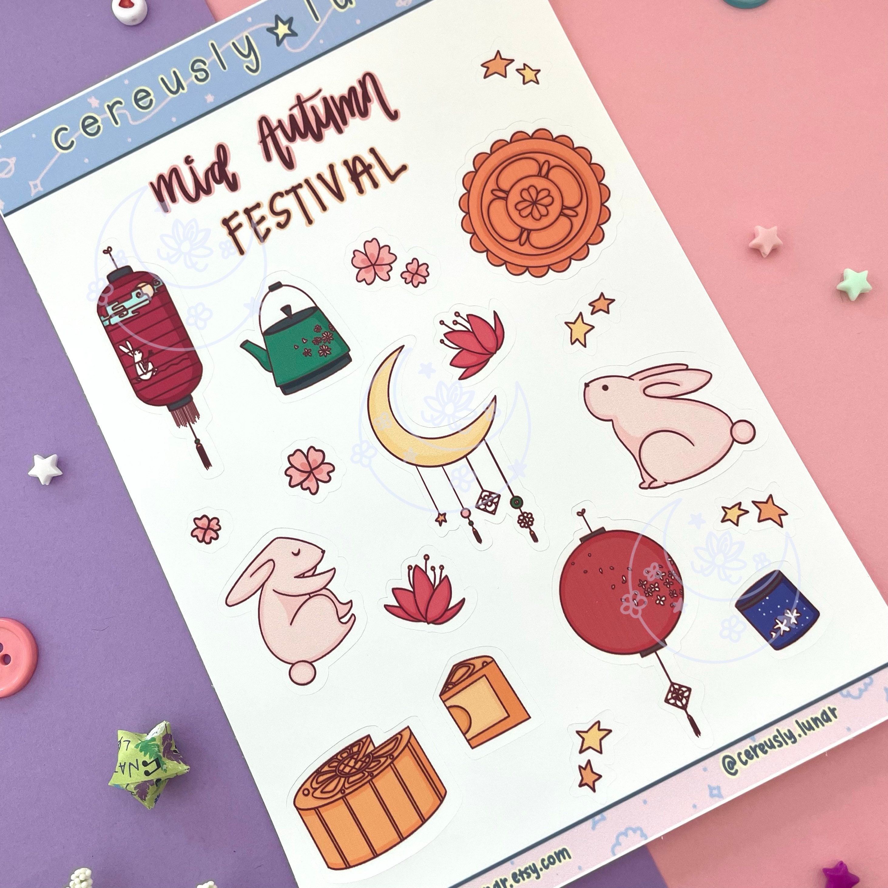 Mid-autumn Festival Stickers Mooncake Stickers Lantern - Etsy