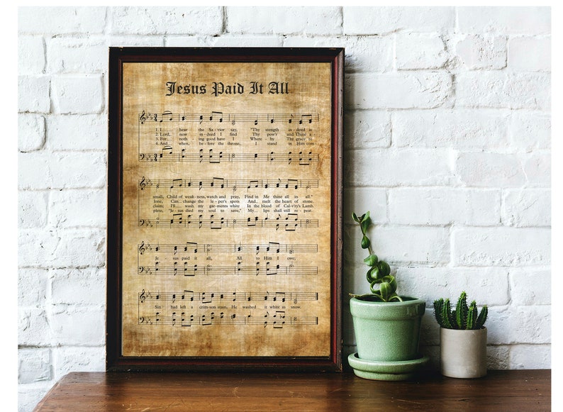 Jesus Paid It All Biblical Hymn Printable Vintage Sheet Music Instant