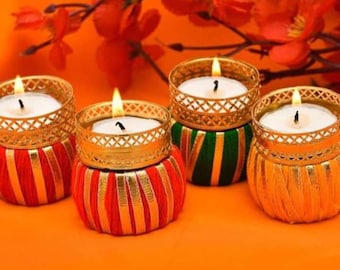 Set of 2 Multi Color Tea Light Holders Diwali Decor Handmade - Etsy